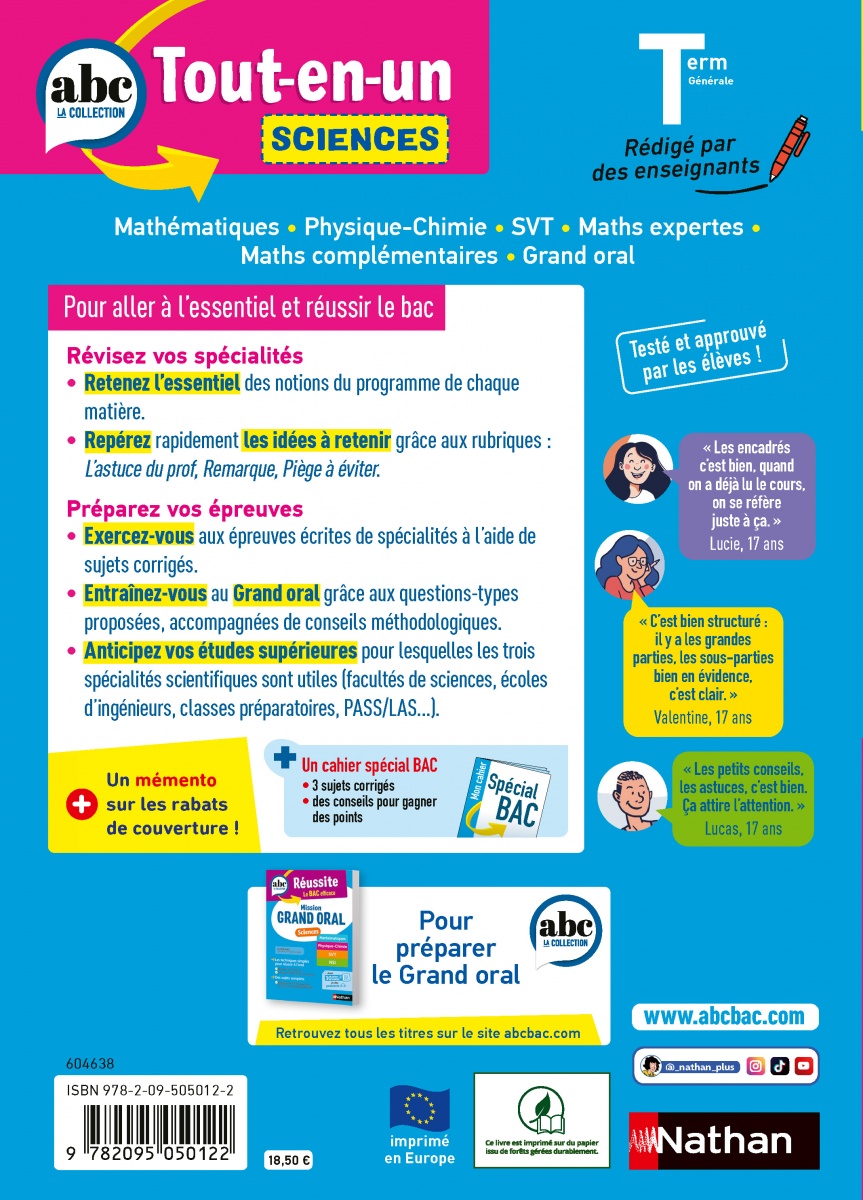 ABC Tout en un Sciences Terminale Générale - Maths, Physique-Chimie ...