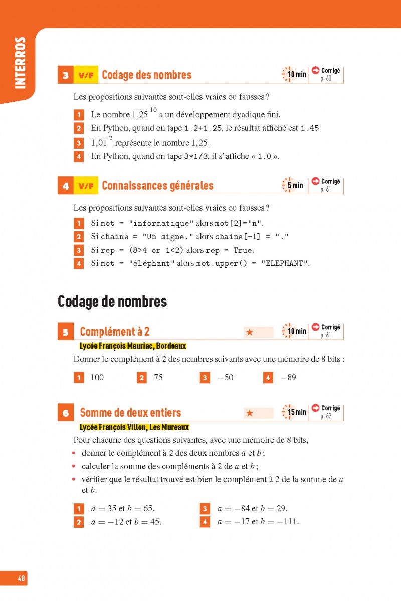 NSI (Numérique et Sciences Informatiques) Première - Interros des lycées 1re - Les vrais exos du ...