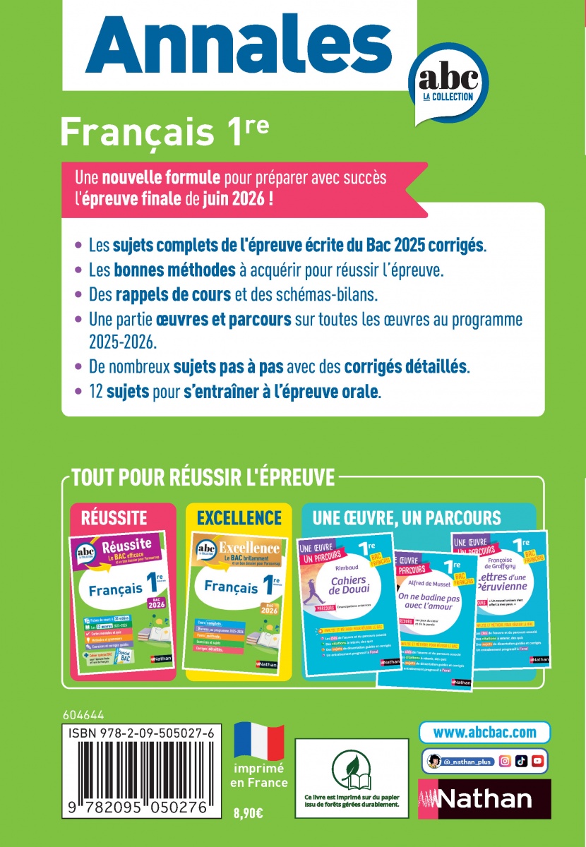 Annales ABC du BAC 2026 - Français 1re - Sujets et corrigés ...